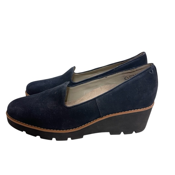 Vionic | Shoes | Womens Vionic Willa Wedge Navy Suede Leather Wedge ...